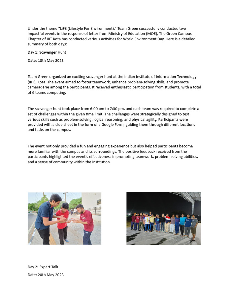 IIIT Kota's Green Campus Events Summary | PDF | Sustainability ...