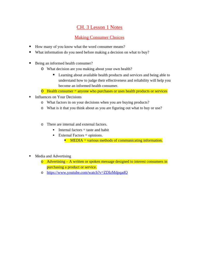 Ch. 3 Lesson 1 Notes | PDF | Marketing