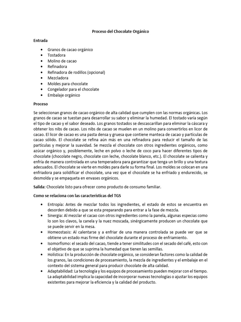 Proceso Del Chocolate Orgánico | PDF | Chocolate | Alimentos
