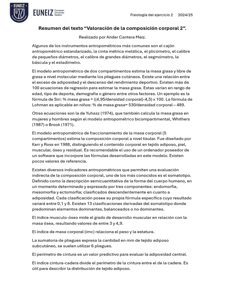 Valoración de la Composición Corporal | PDF | Tejido adiposo | Cuerpo ...