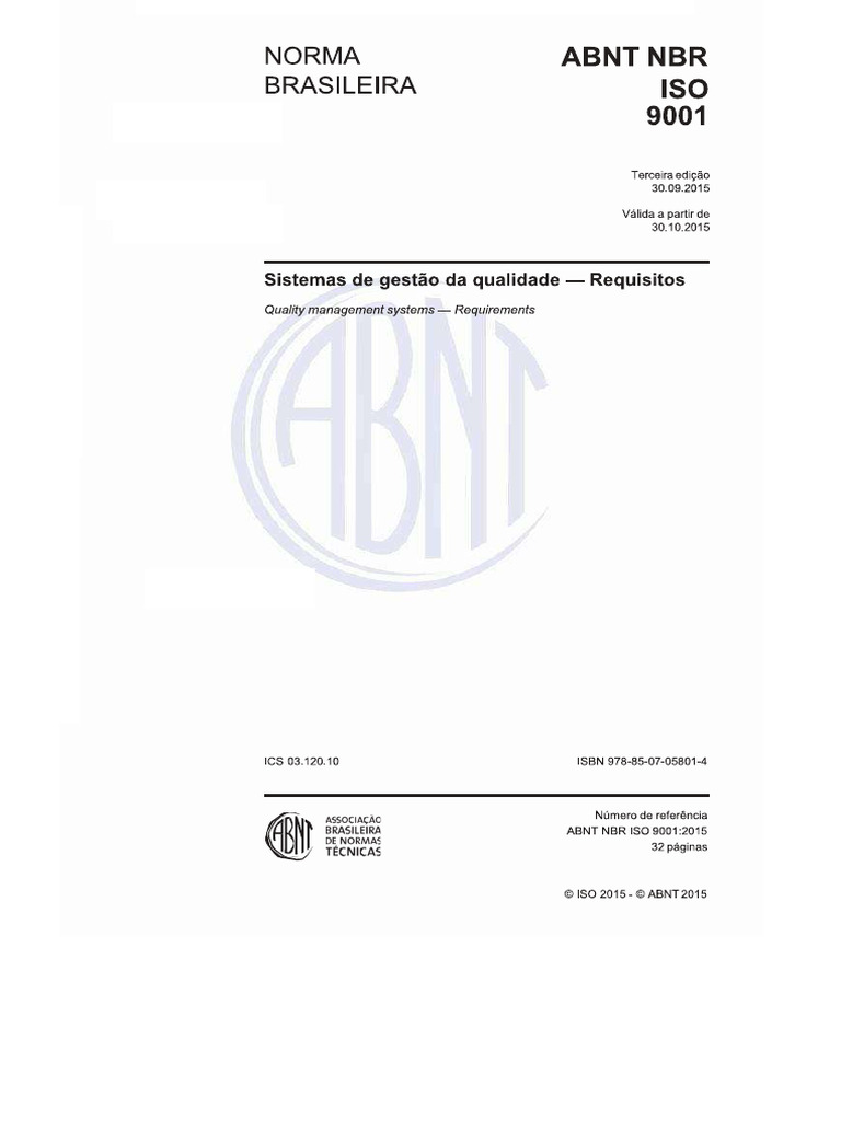 Norma NBR Iso 9001 - 2015 PDF | PDF
