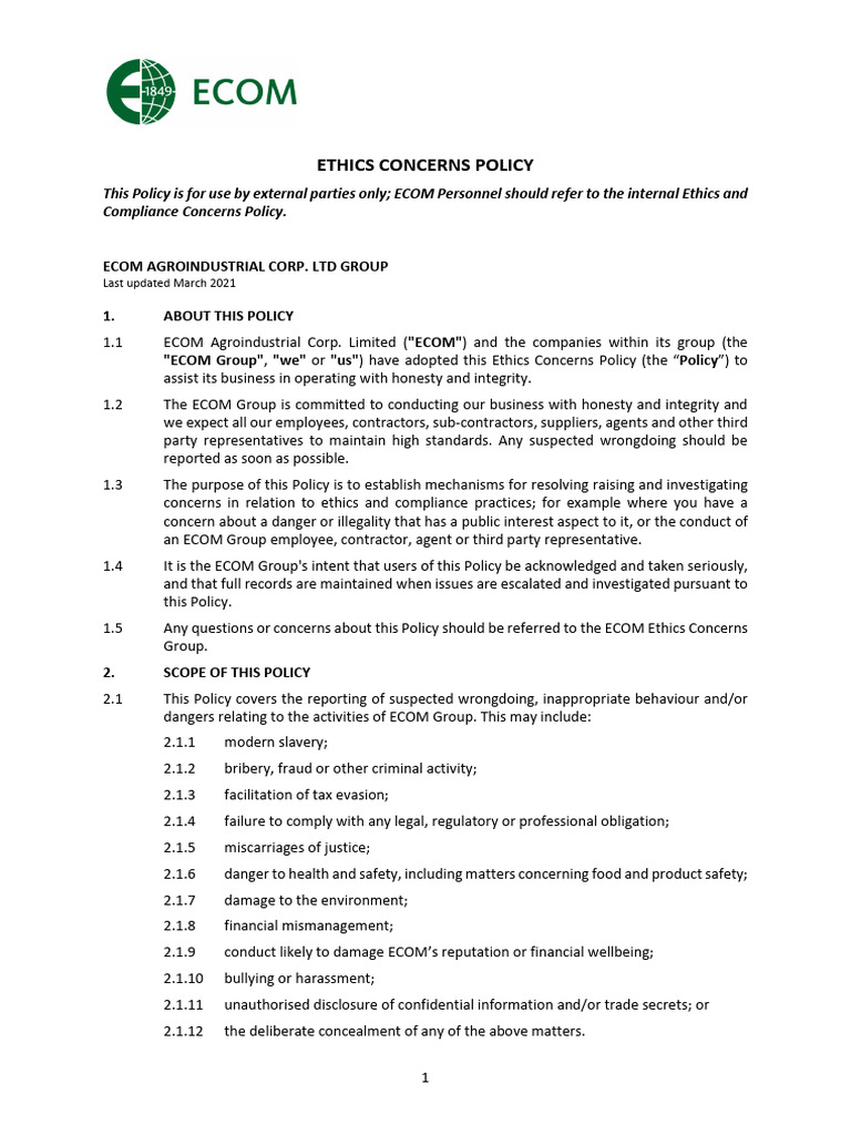 Ecom Ethics Concerns Policy - Eng | PDF | Justice | Crime & Violence