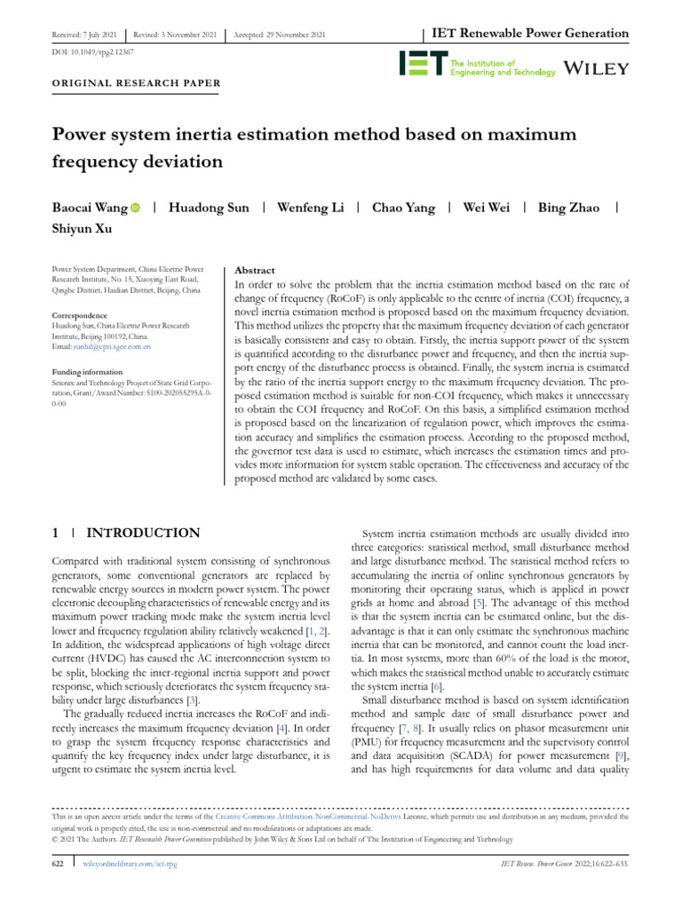 Power System Inertia Estimation Method Based On Ma Pdf Electrical