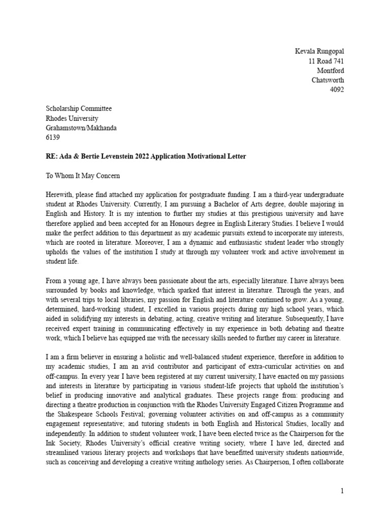 2 Motivational Letter | PDF | Creative Writing | Liberal Arts Education