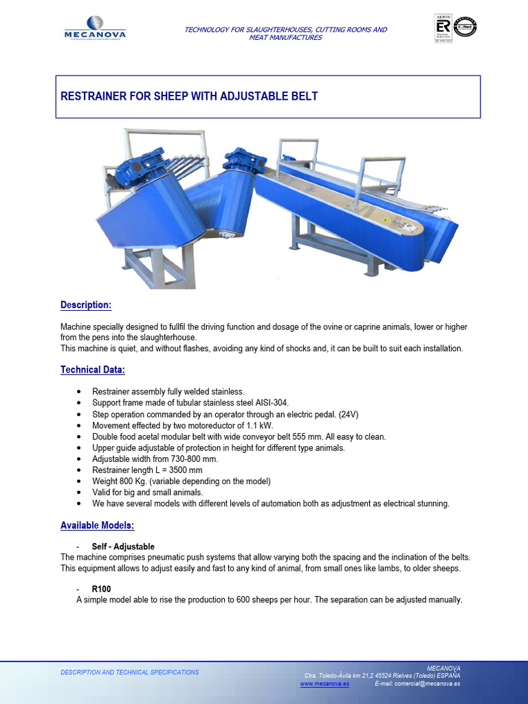 EN Restrainer Sheep Description | PDF | Sheep | Slaughterhouse