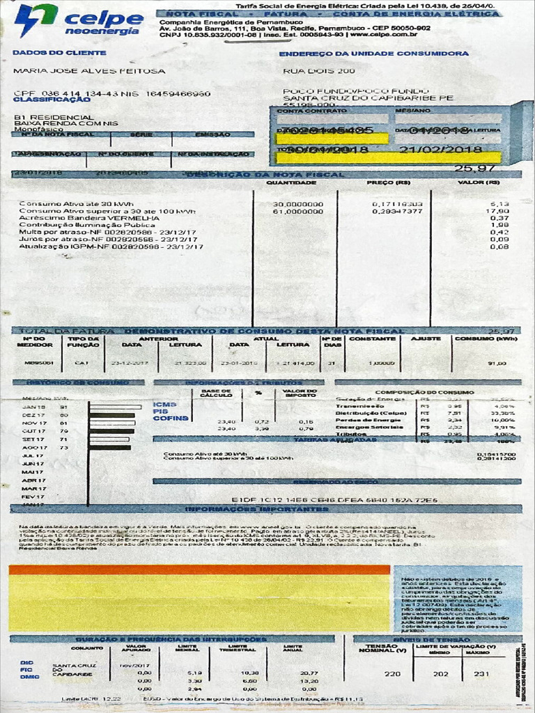 Comprovante de Residência - Maria José Alves Feitosa | PDF