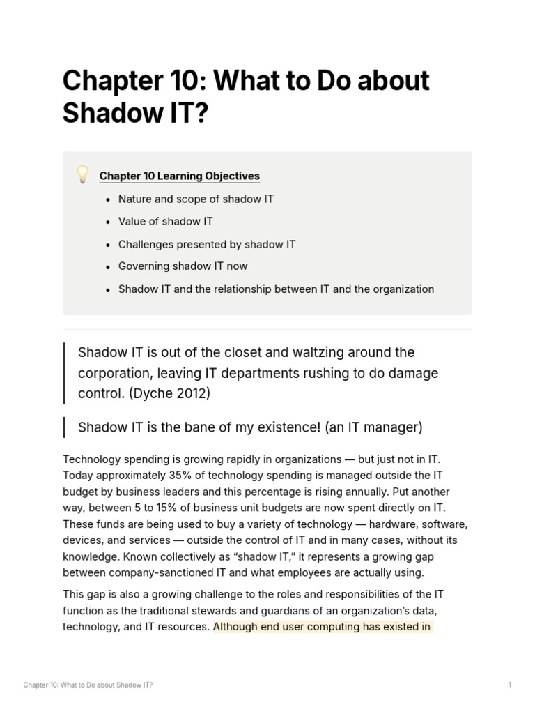 Chapter 10 - What To Do About Shadow IT? | PDF | Cloud Computing | Application Software
