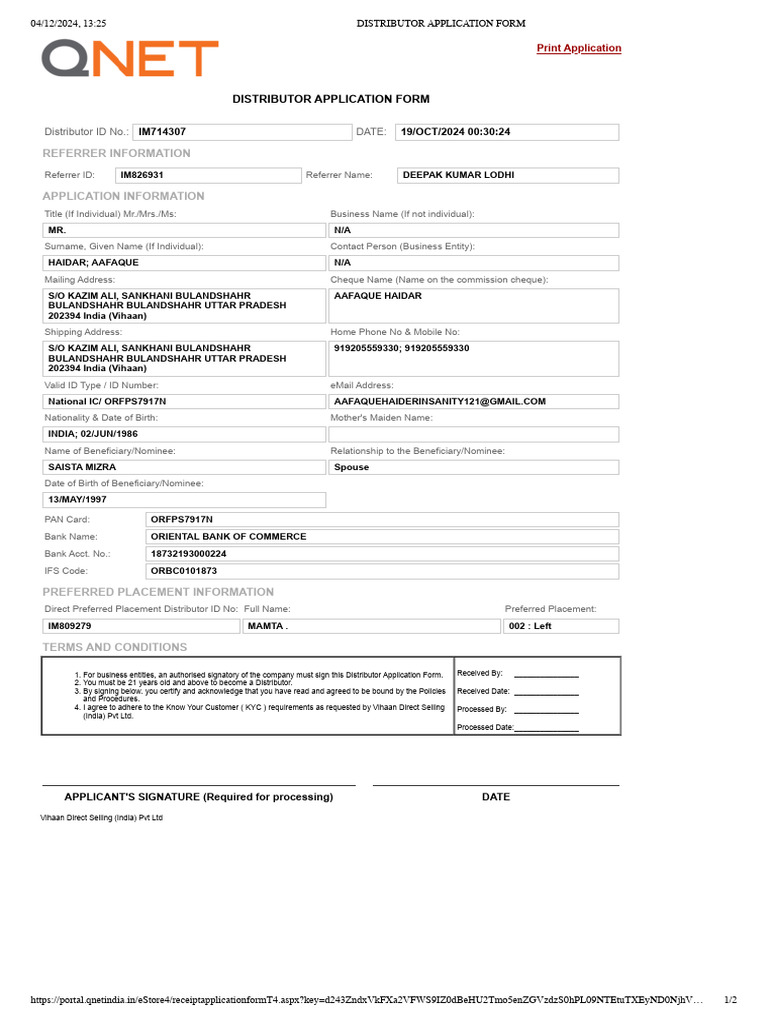 Sameer Distributor Application Form | PDF | Taxes | Value Added Tax