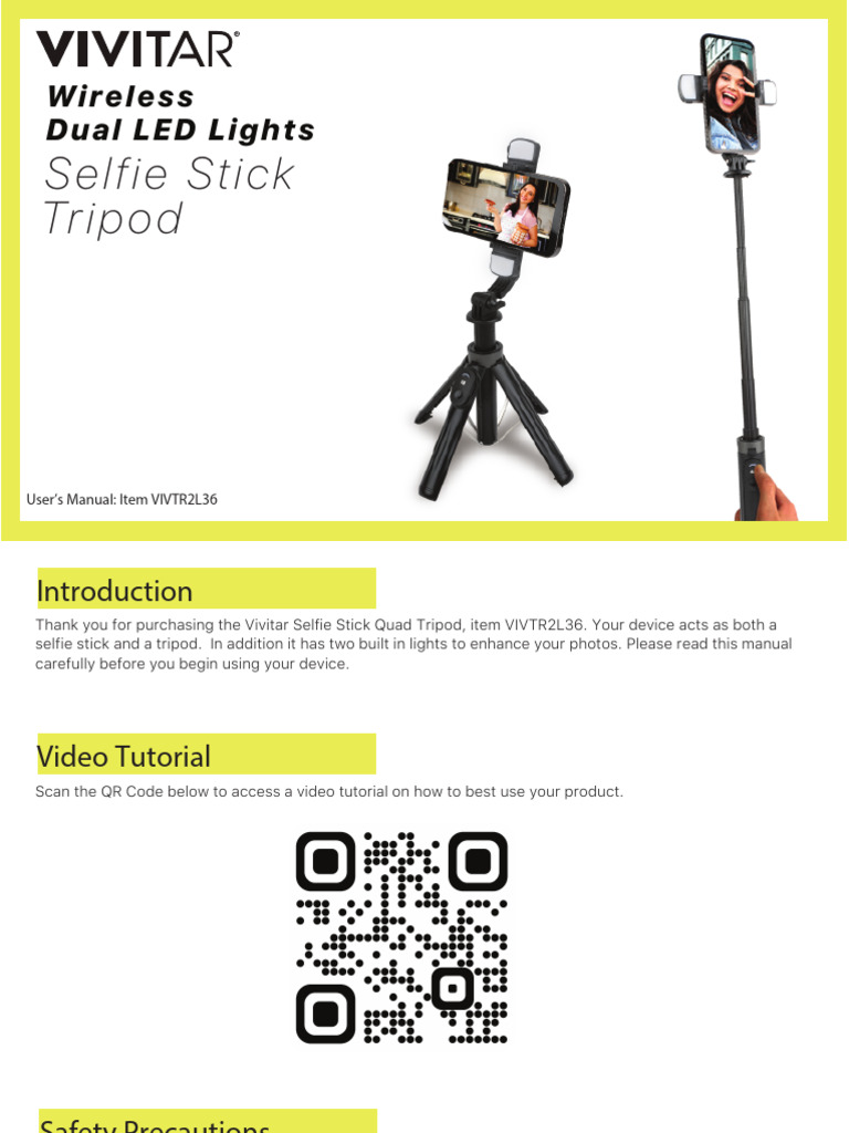 Vivitar Selfie Stick Tripod | PDF | Smartphone | Electronics