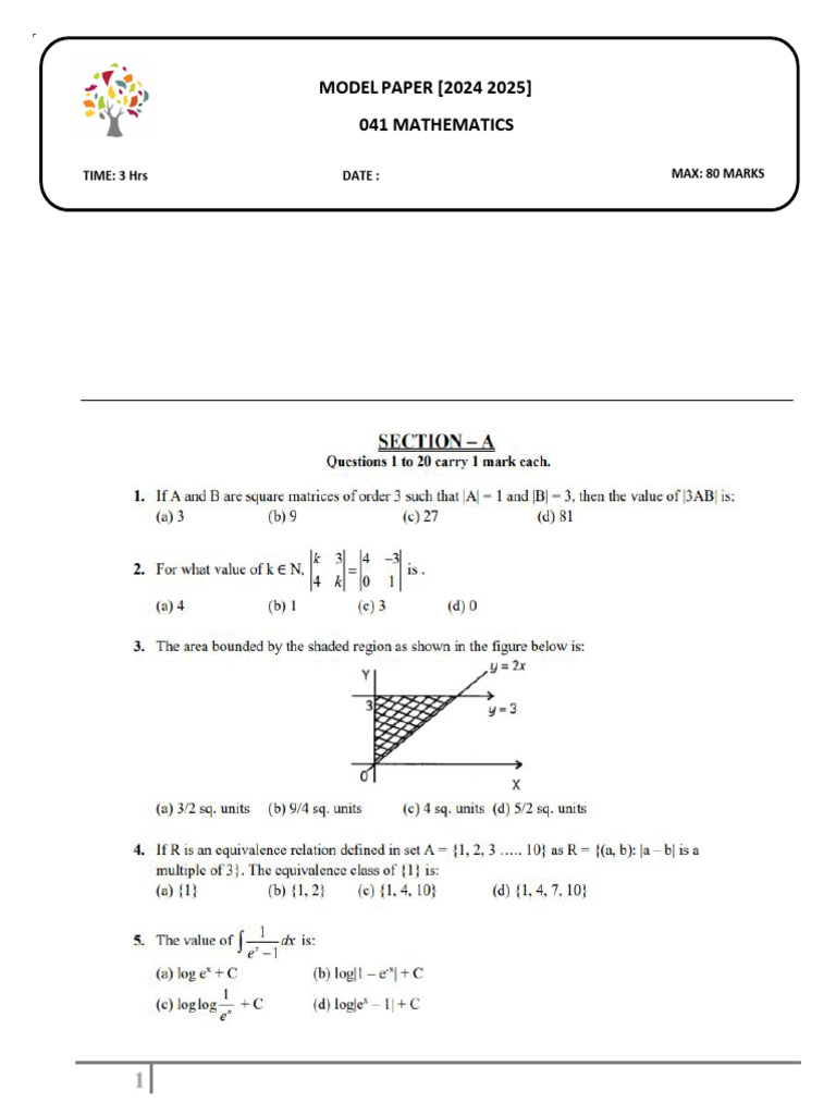 BS GR XII Mathematics Sample Paper | PDF