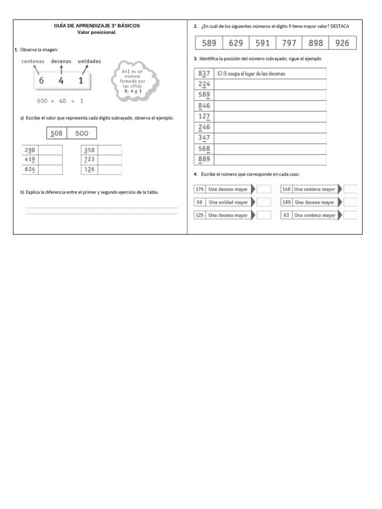 GUÍA DE Aprendizaje - Valor Posicional | PDF