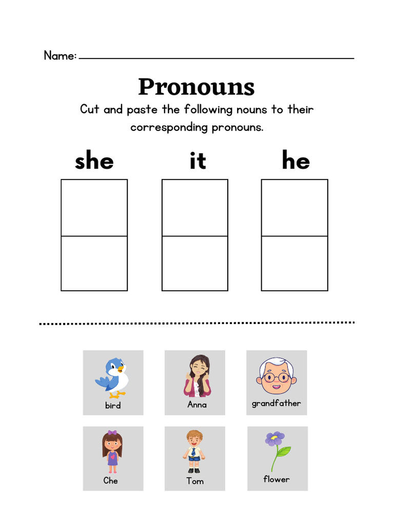 Colorful Illustrative Pronouns English Worksheet | PDF