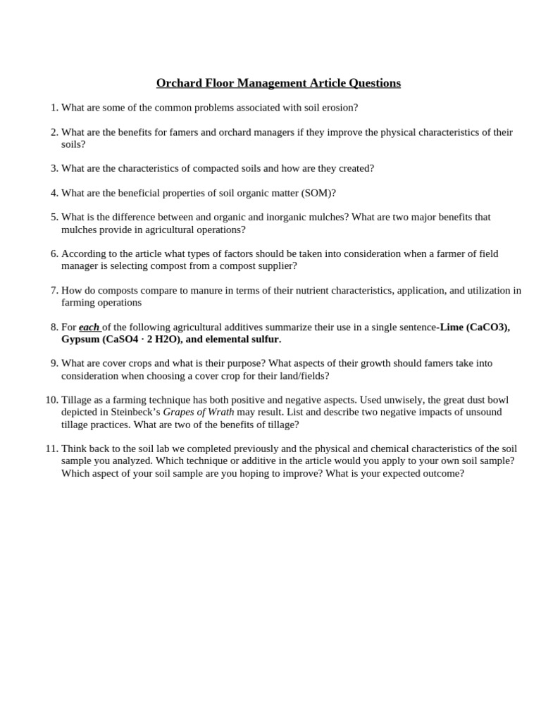 Orchard Floor Management Article Questions | PDF