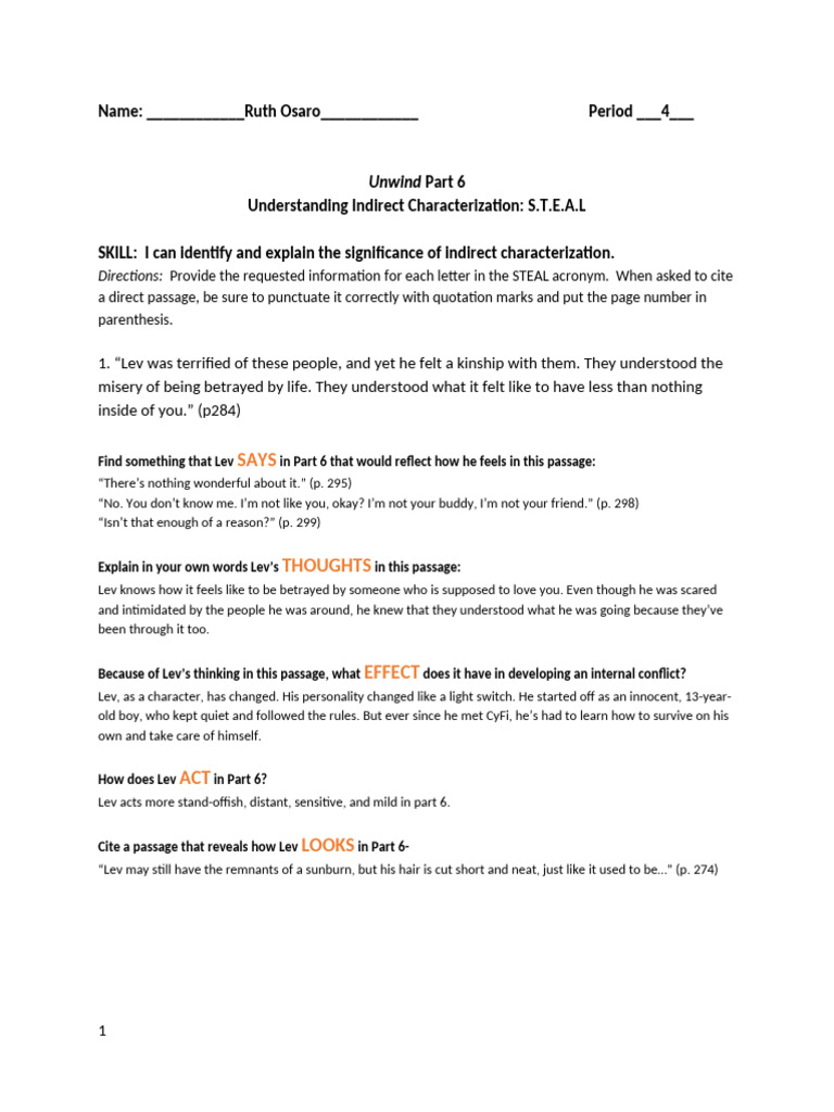 Unwind Part 6: Indirect Characterization Analysis | PDF