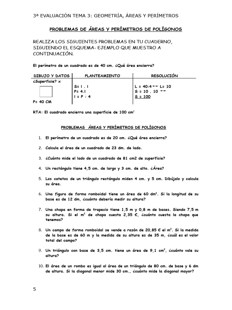 2.-PROBLEMAS -REAS Y PER-METROS DE POL-GONOS (1) | PDF | Rectángulo | Politopos