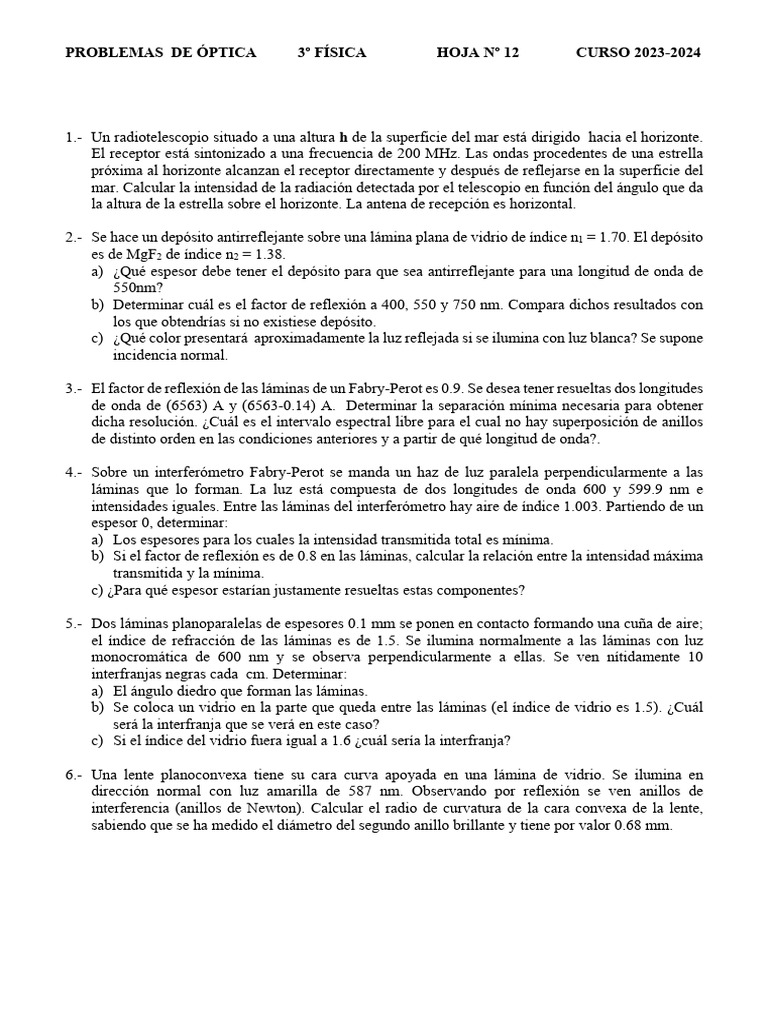 Ejs 5 Ēptica | PDF | Resolución angular | Difracción Ejs 5 Ēptica | PDF | Resolución angular | Difracción