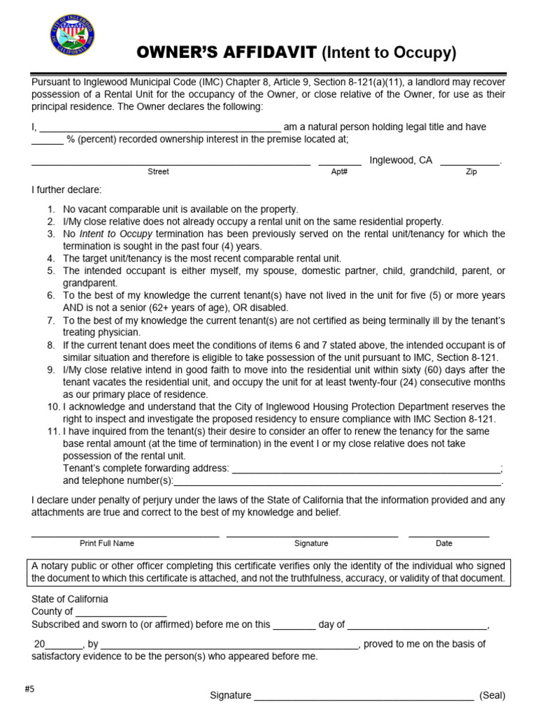Owner Occupancy Affidavit Form | PDF | Leasehold Estate | Common Law
