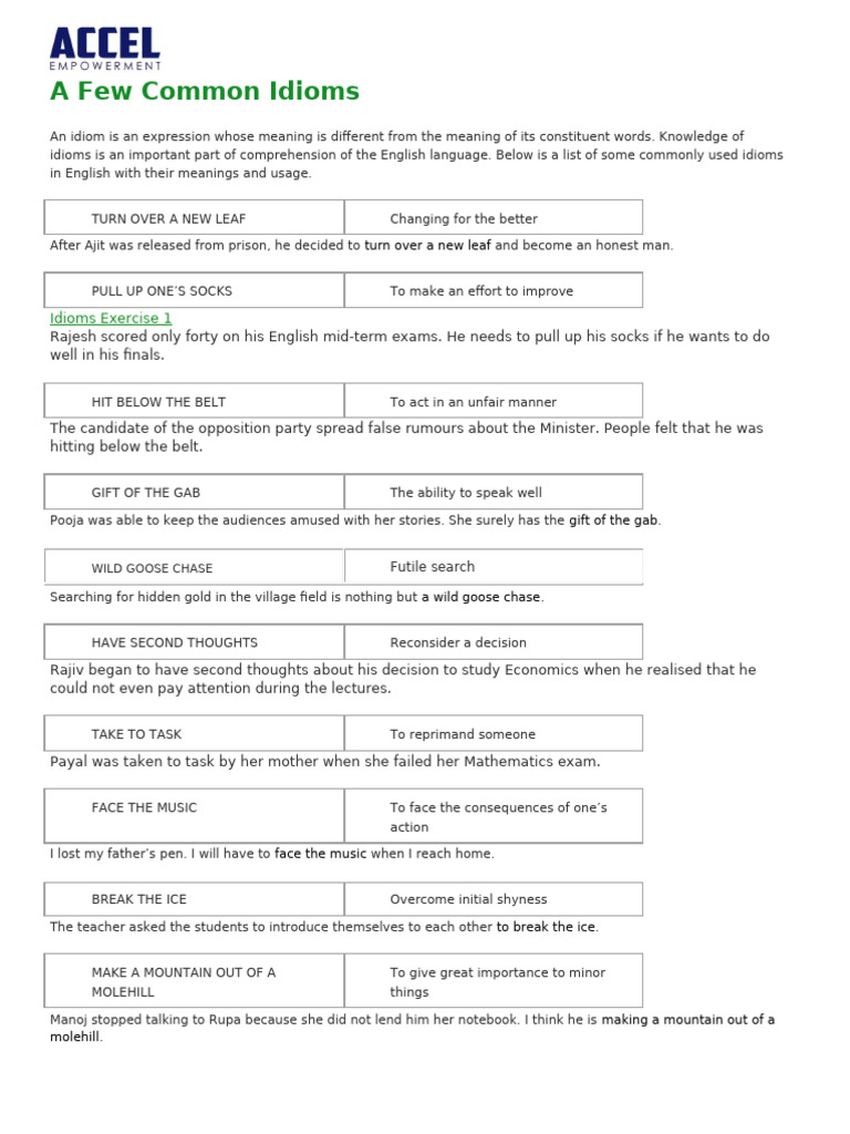 A Few Common Idioms | PDF