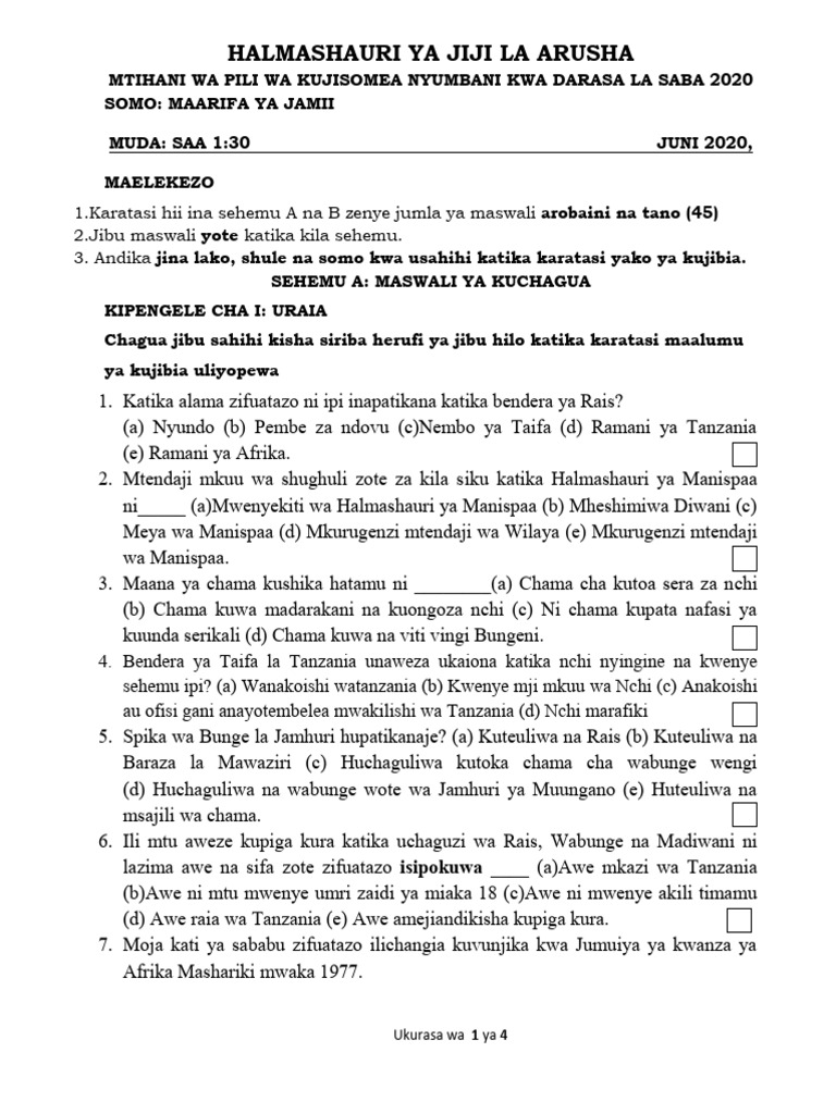 Maarifa Ya Jamii VII hp2 2020 | PDF