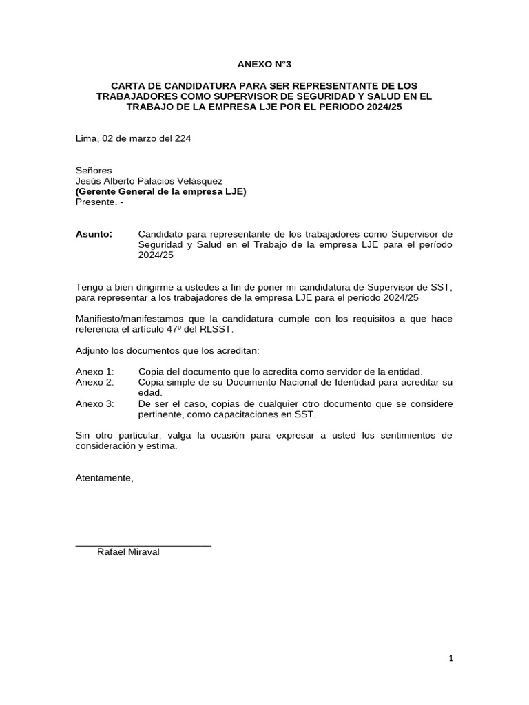 Anexo #03 - Modelo de Carta de Presentación de Candidaturas | PDF