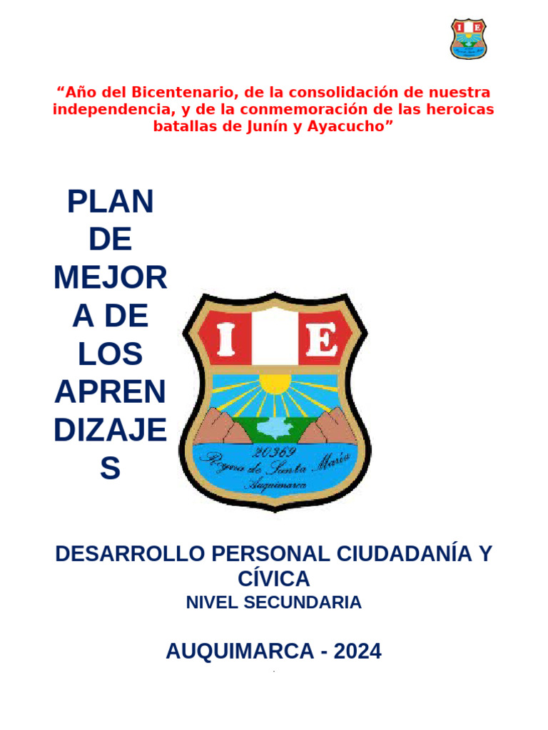 Plan de Mejora 1° - DPCC | PDF | Evaluación | Aprendizaje