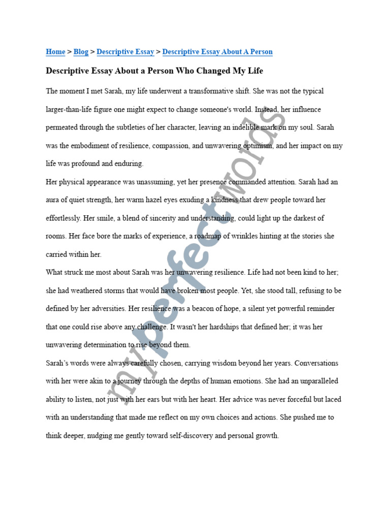 Descriptive Essay about a Person who changed my life | PDF | Compassion | Psychological Resilience