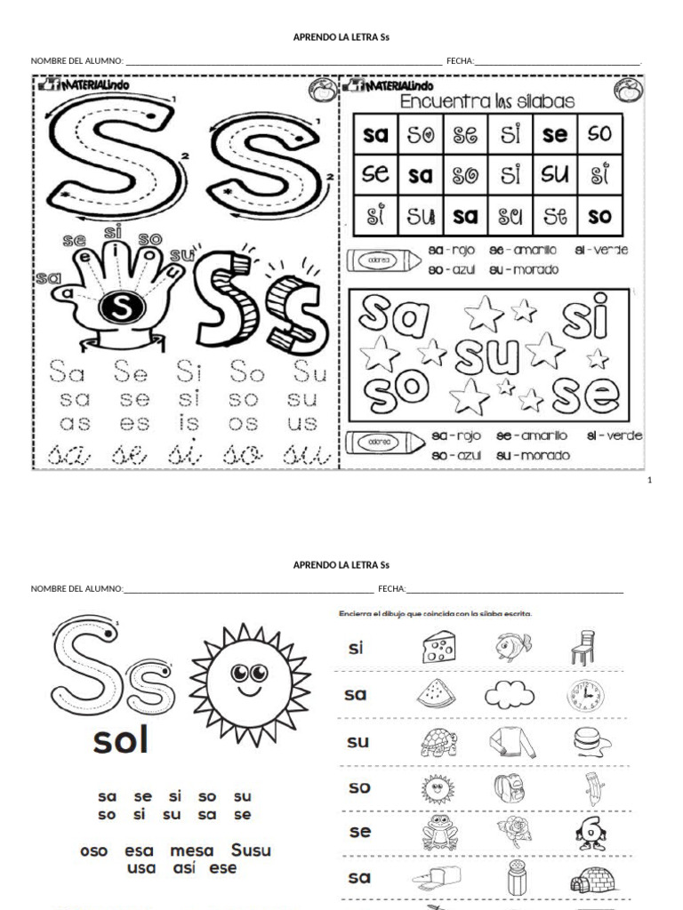 APRENDO LA LETRA Ss | PDF