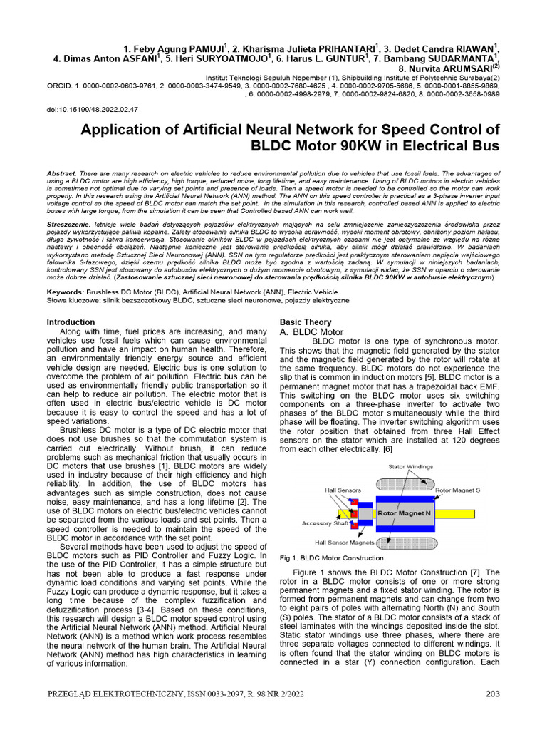 Application of Artificial Neural Network For Speed Control of BLDC Motor 90KW in Electrical Bus ...