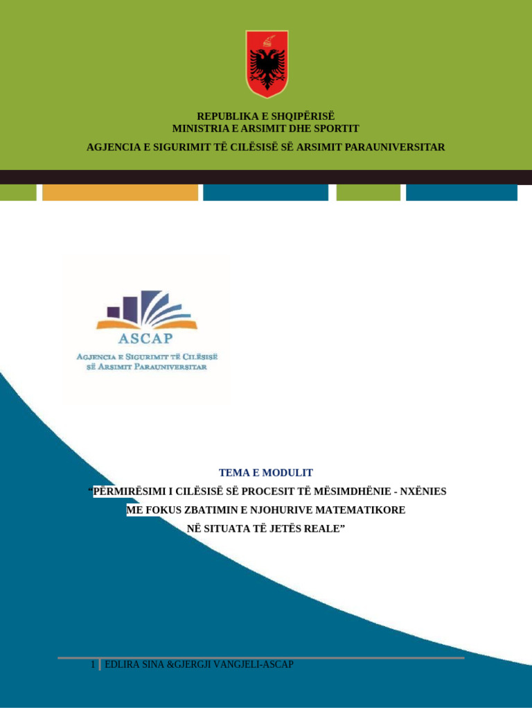 Moduli 1 Arsimi Fillor Matematike Edlira Sina Gjergji Vangjeli Ascap | PDF