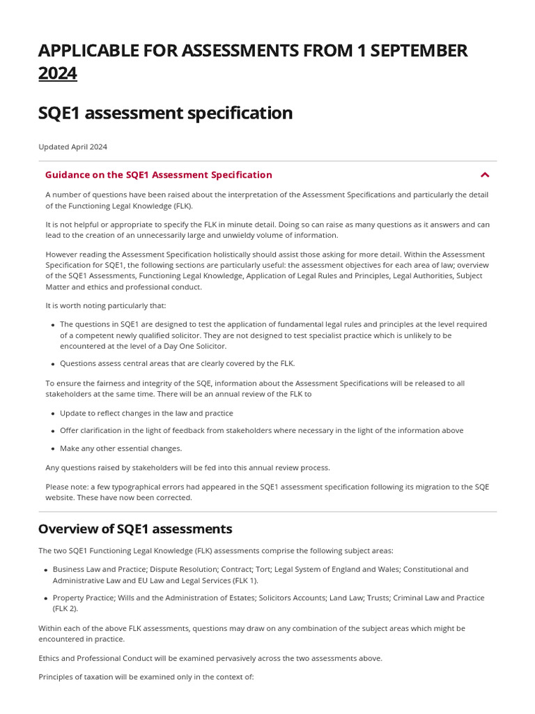 SQE1 Assessment Specification - SQE - Solicitors Regulation Authority | PDF | Taxes | Discovery ...