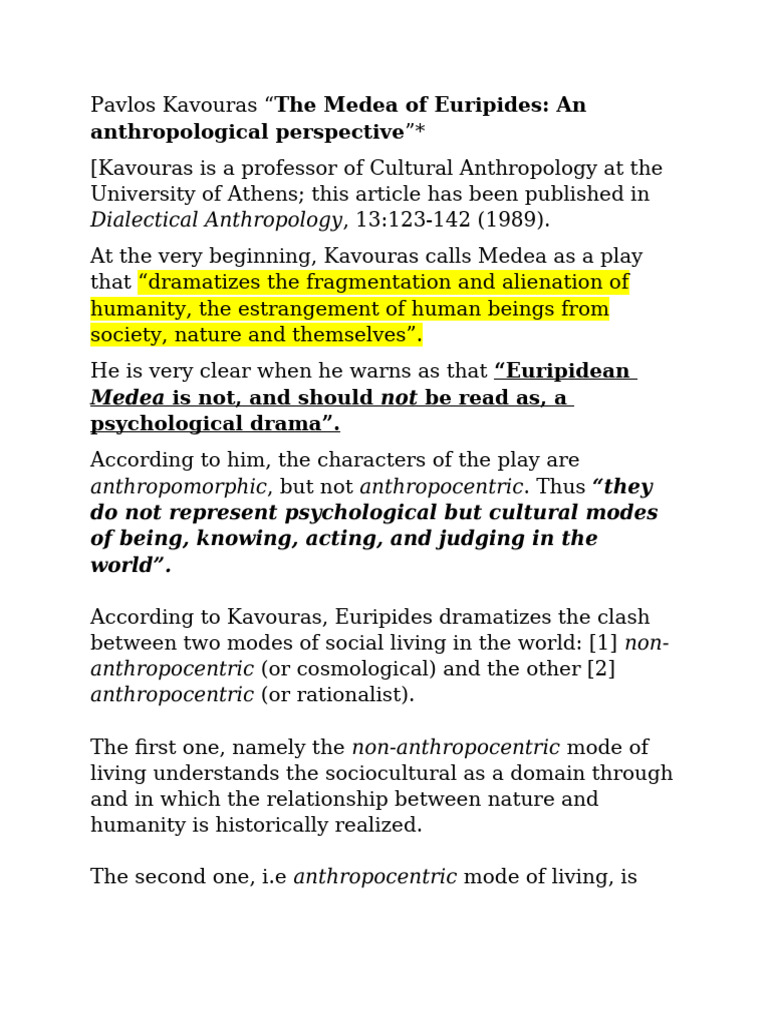 Anthropological Insights on Euripides' Medea | PDF | Thought | Reason