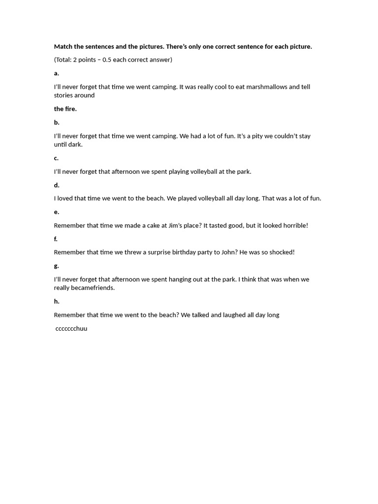 Match Sentences to Pictures Activity | PDF
