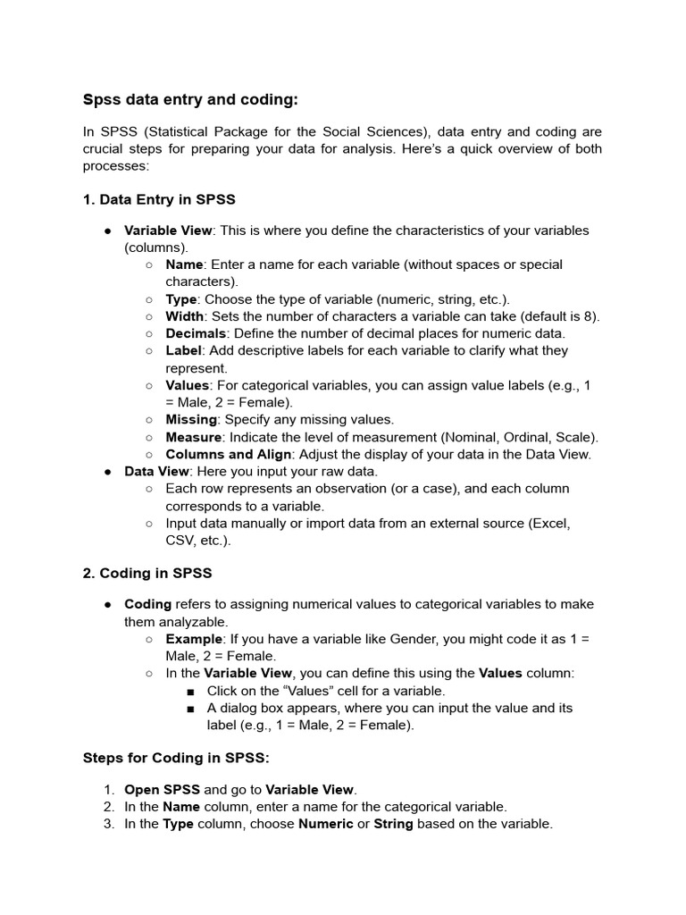 Spss Data Entry and Coding | PDF | Spss | Categorical Variable