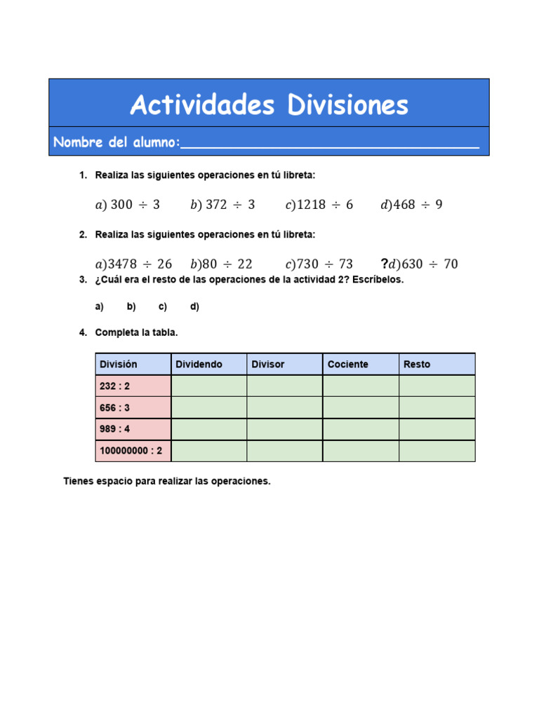 Actividades de Divisiones y Problemas Matemáticos | PDF