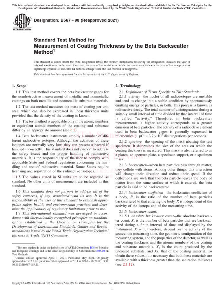 ASTM-B567-98-2021- | PDF | Radioactive Decay | Calibration