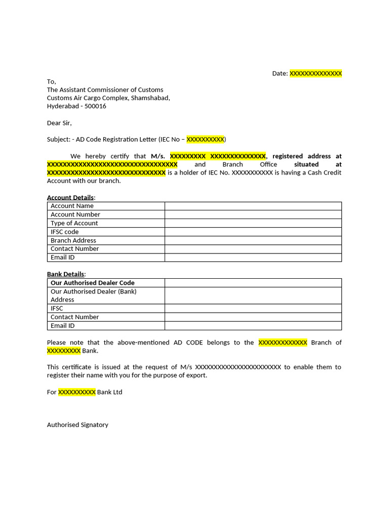 AD Code Registration Letter - Hyderabad Airport | PDF