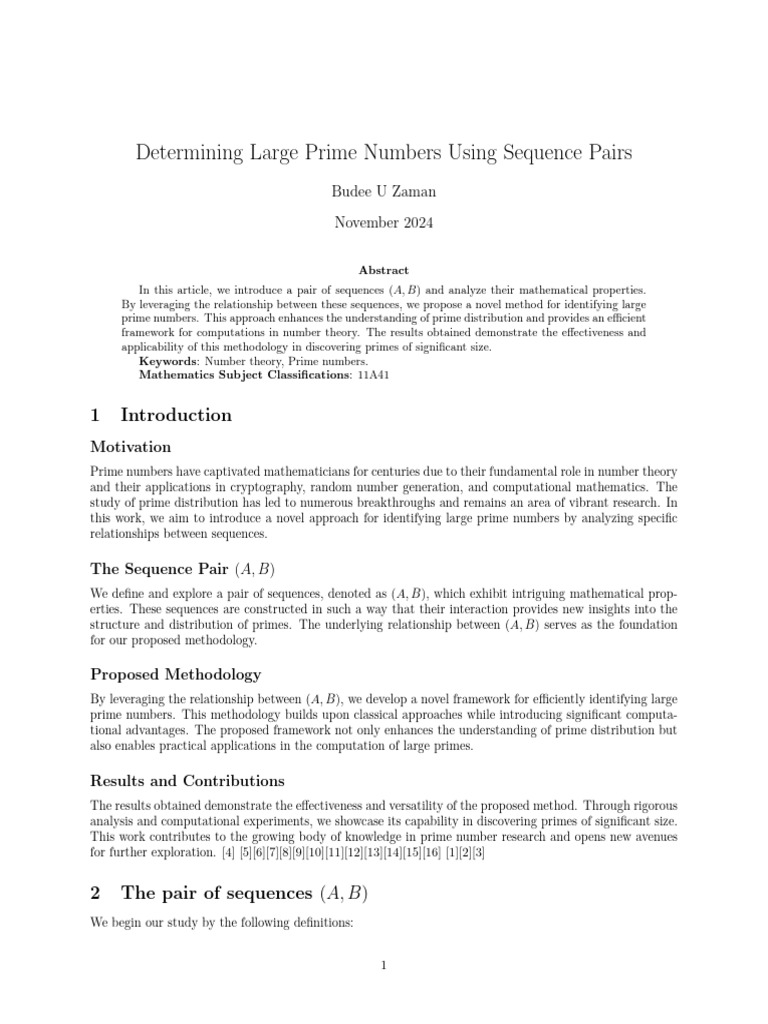 Determining Large Prime Numbers Using Sequence. | PDF | Mathematics ...