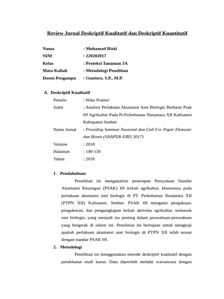 Review Jurnal Deskriptif Kualitatif dan kuantitatif Deskriptif | PDF