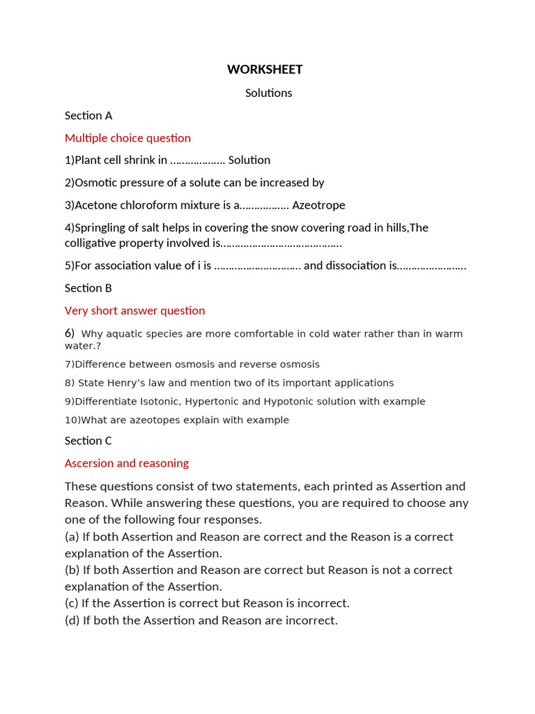 Solution Worksheet | PDF | Solvent | Boiling