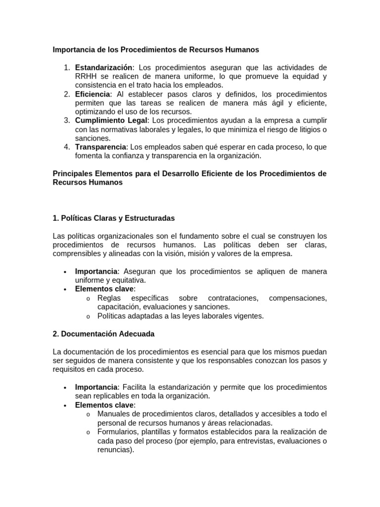Importancia de Los Procedimientos de RRHH | PDF | Gestión de recursos humanos | Business