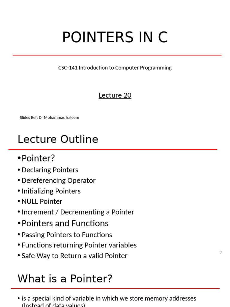 Lec 20 Pointers In C Pdf Pointer Computer Programming Integer 7510