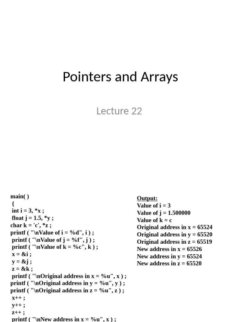 Lec 22 Pointers and Arrays | PDF | Pointer (Computer Programming ...