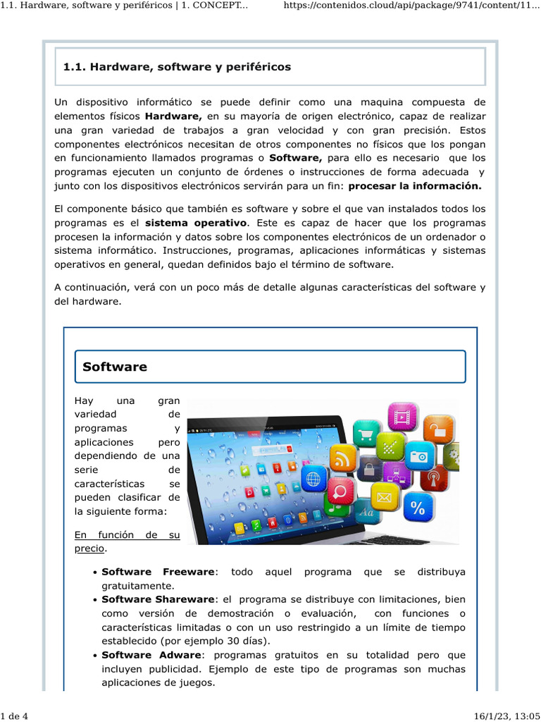1.1. Hardware, Software y Periféricos 1. CONCEPTOS BÁSICOS | PDF | Hardware de la computadora ...