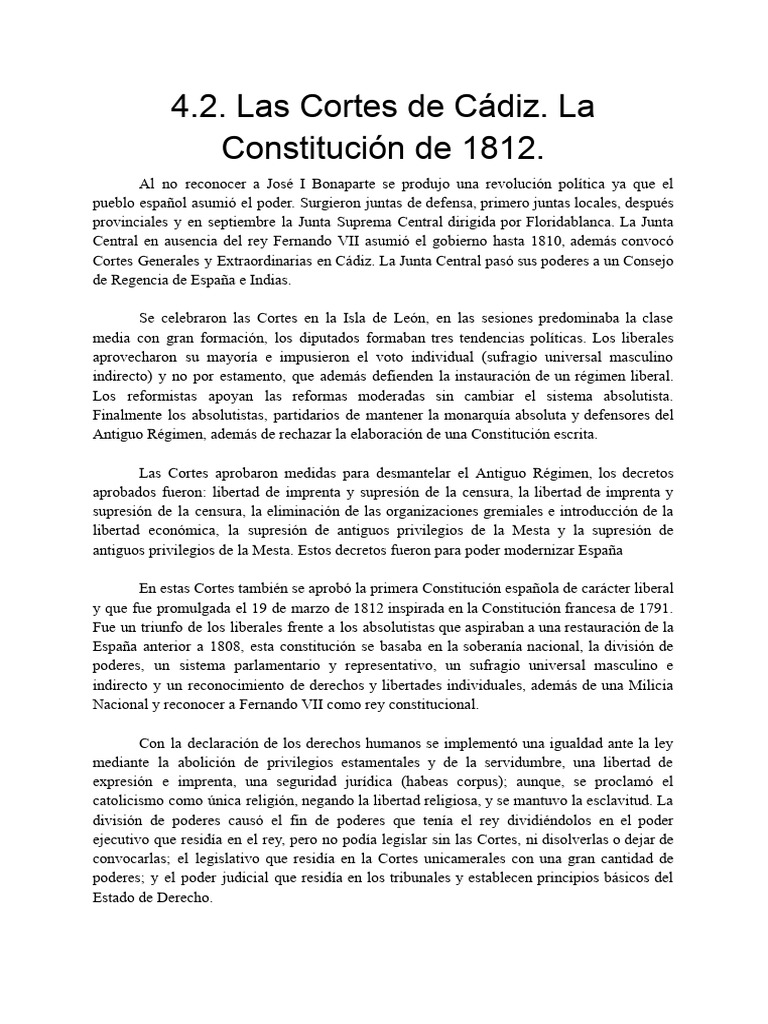 4.2. Las Cortes de Cádiz. La Constitución de 1812 | PDF | Justicia ...