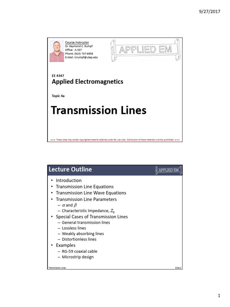 Lecture 4a Transmission Lines | PDF | Transmission Line | Waveguide