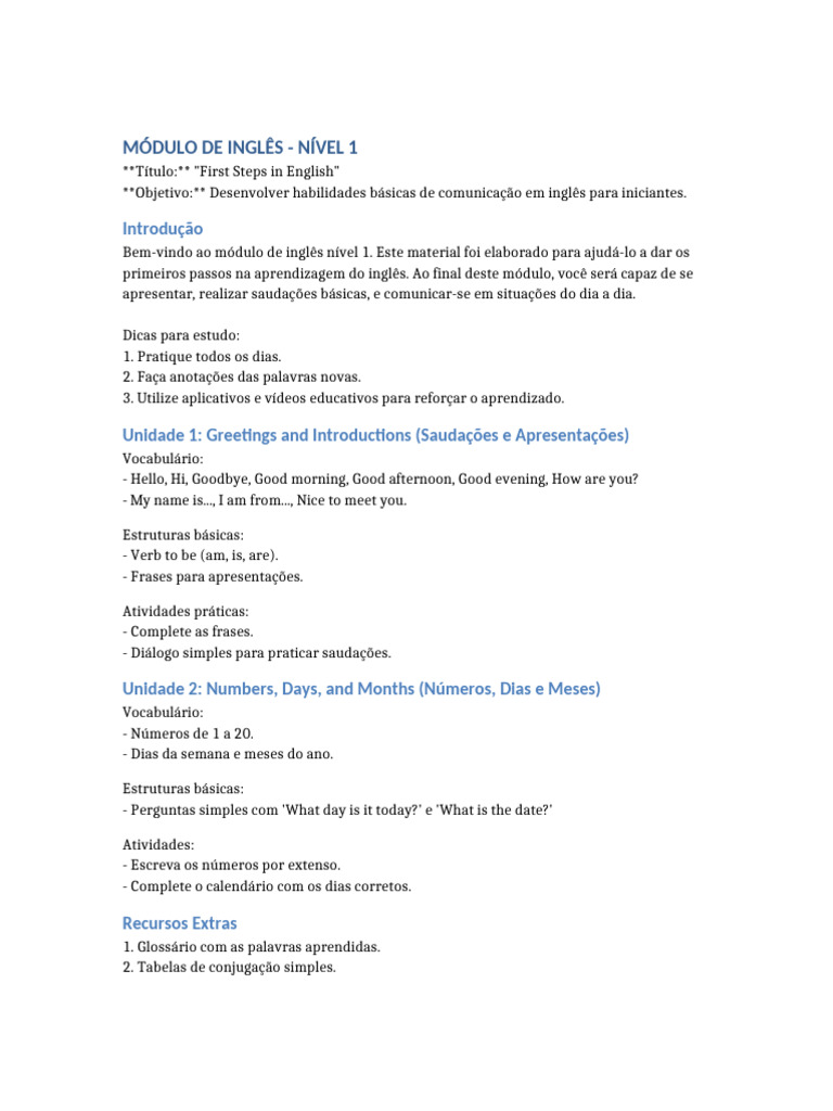 Modulo Ingles Nivel 1 | PDF