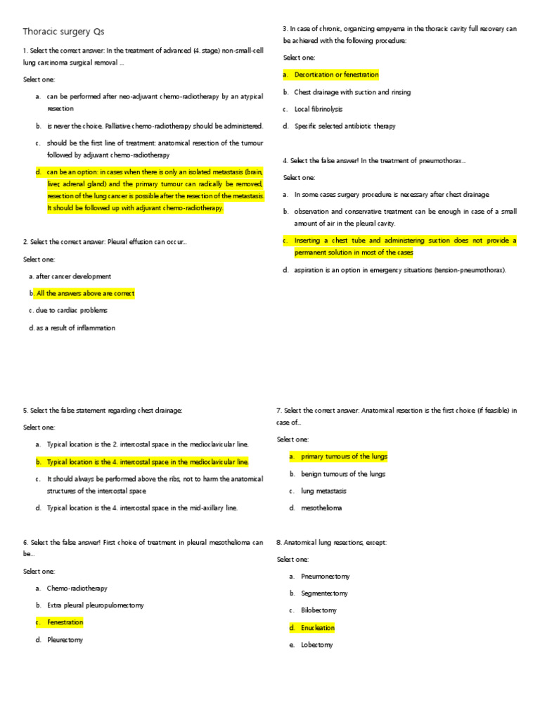 Thoracic-surgery-Qs | PDF | Thorax | Surgery