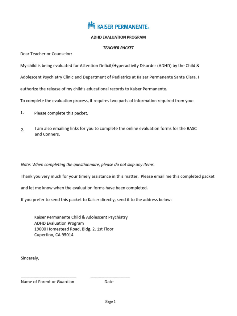 ADHD Teacher Packet (1) | PDF | Attention Deficit Hyperactivity ...