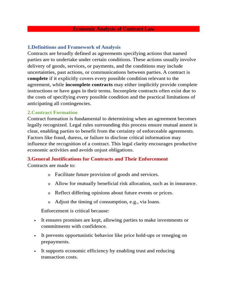 Economic Analysis of Contract Law | PDF | Insurance | Damages