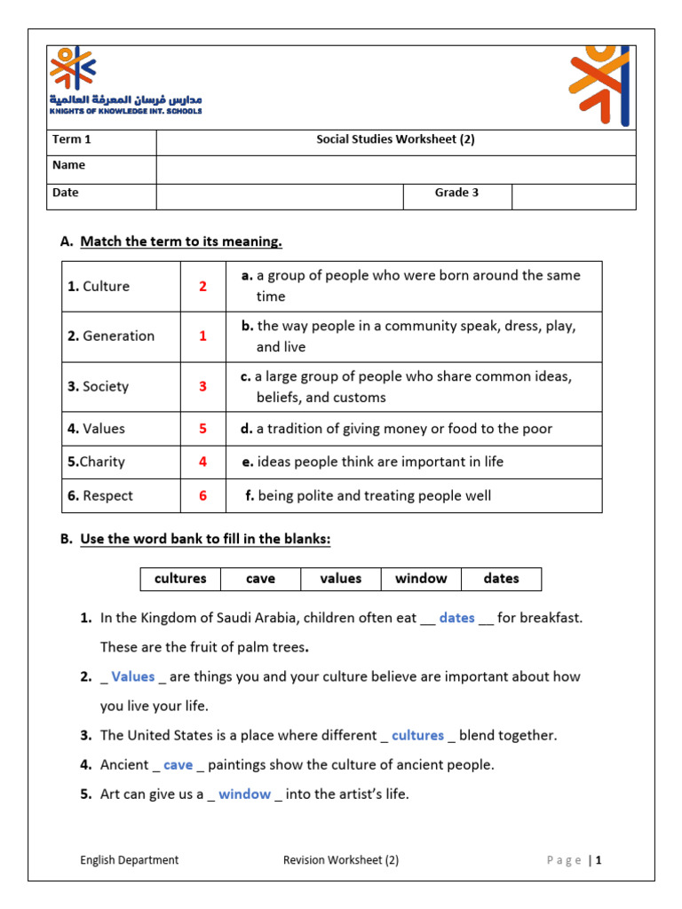 Gr3_SS_Revision_Worksheet_2_-_AK | PDF | Traditions